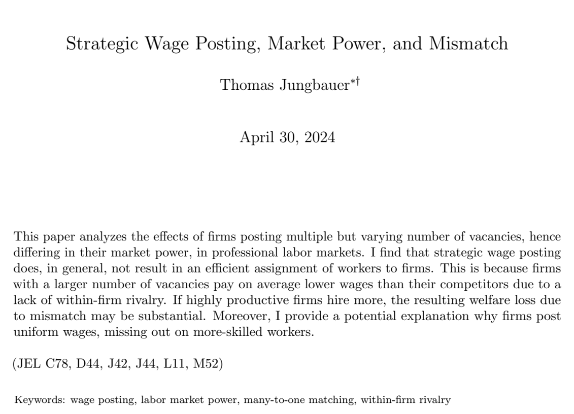 Strategic Wage Posting, Market Power and Mismatch | A STABLE MATCH